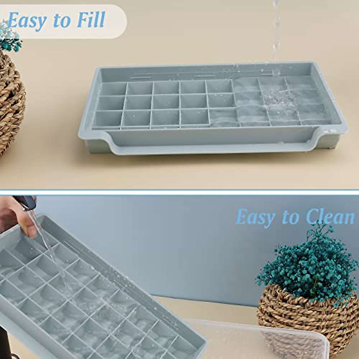 Unigul Ice Cube tray with lid and bin(3 Pack), 1.2'' Ice Cube Mold, Hexagon Ice Tray Making 96PCS Ice Cubes for Chilling Cocktails, Whiskey, Bourbon,Juice (3Pack Ice trays & Ice Bin & Tong)