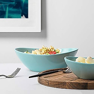 DOWAN 9" Porcelain Serving Bowls, Large Serving Dishes, 36 Ounce for Salads, Side Dishes, Pasta, Oval Shape, Microwave & Dishwasher Safe, Good Size for Dinner Parties, Set of 4, Turquoise