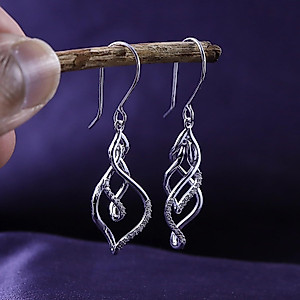 White Natural Diamond Triple Flame Drop Earrings in 10k Solid White Gold (0.2 Cttw)