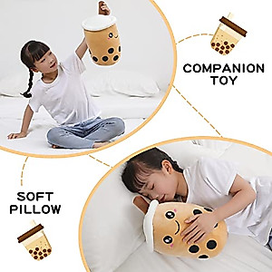 MMguai 14 inch Cute Big Boba Tea Plush Soft Hugging Pillow,Large Brown Pearl Milk Tea Stuffed Animals Toy for Girls Boys Birthday,Christmas