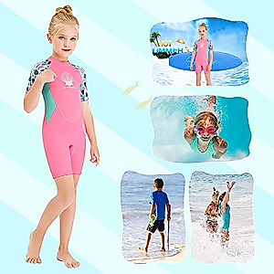 Wetsuit Kids Shorty Neoprene Thermal Diving Swimsuit 2.5MM for Girls Boys Child Teen Youth Toddler, One Piece Children Rash Guard Swimming Suit UV Protection Sunsuit for Surfing (Girl Pink, M)