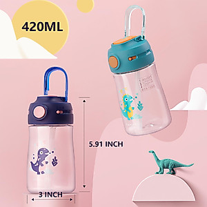 Sunday Merry Water Bottle with Straw, Leak Proof and Portable Plastic Water Bottle,Tritan BPA-Free, Sports Drink Bottle Design for Children, Adults, Cycling, School & Office, 420ml