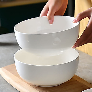Houlu 60 oz Large Soup Bowls, 8 Inch Pho Bowls, Off White Porcelain Large Ramen Bowl Set of 3
