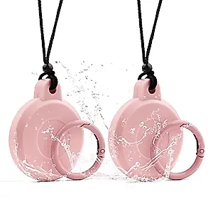 Airtag Holder Waterproof,Airtag Necklace,Airtag Keychain,Airtag Case,Screw Full Cover Protective Airtag Hidden GPS Tracker,Airtag for Kids,Elderly,Pet,Clothing (Galaxy Pink 2 Pack)