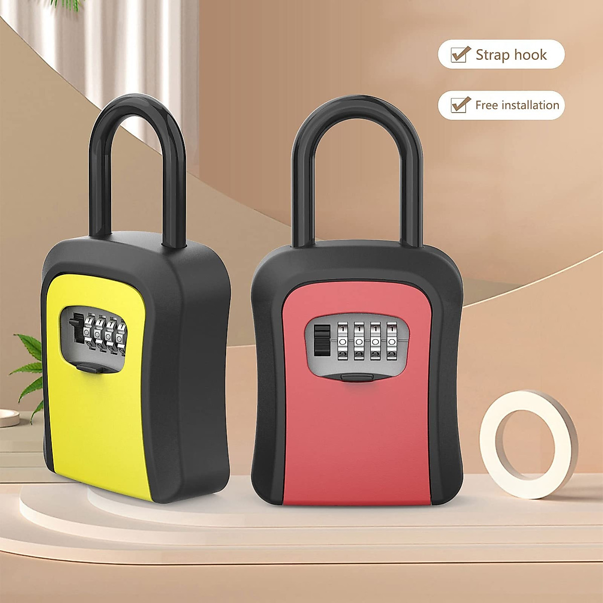 lamphle 1 Set Key Box with Code Wall Mount Organizer 4 Digit Key Combination Lock High Hardness Quick Reset Safe Lock Box Plastic with Hanging Hook Storage Key/Card Password Lock Black