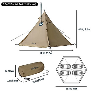 FIREHIKING Camping Hot Tent Teepee Tent with Stove Jack and Half Inner Mesh Tent 2-4 Persons