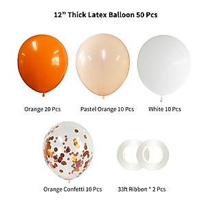 ANSOMO Orange Latex Balloons Party Decorations 12 Inch 50 Pcs White Matte Burnt Pastel Confetti Orange Balloons Ribbons Wedding Birthday Bridal Baby Shower Graduation Bachelorette Décor Supplies