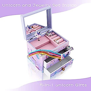 Agitation Unicorn Princess Wooden Musical Jewelry Box - Unicorn Gifts for Girls (Purple Unicorn3)