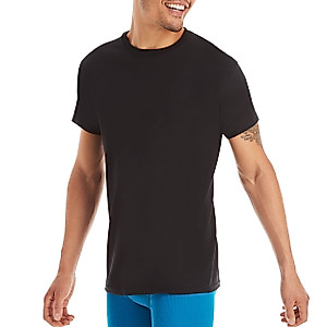 Hanes Mens Cotton, Moisture-wicking Crew Tee Undershirts, Multi-packs, Black/Grey/Blue Assorted - 6 Pack, Medium US