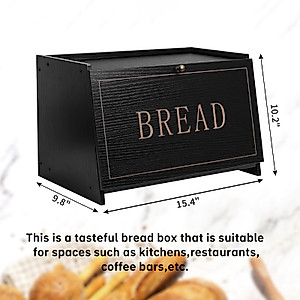 DECOCIAGA Bread Box for Kitchen Countertop, Large Capacity Bread Storage Container for Homemade Bread, Wooden Bread Holder Bread Bin for Kitchen Counter Corner, Cabinet, Pantry, Cupboard (Black)
