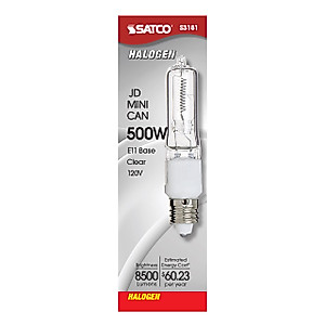 Satco S3181 120V 500-Watt T4 E11 Base Light Bulb, Clear