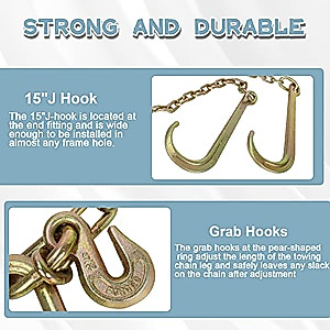 BLACKHORSE-RACING 5/16''x2' G70 J Hook Tow Chain V Bridle with Large Shank J Hooks and Grab Hooks,Flatbed Truck Trailer Safety Tow Chain 4700 lbs Working Load Limit
