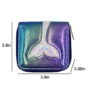 RARITYUS Mermaid Scale Purse Credit Card Holder PU Leather Wallet with Zipper for Women Girls