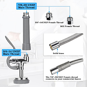 Pre Rinse Spray Valve with Stainless Hose 44inch Flexible Commercial Sink Faucet Replacement Kit 1.42GPM High Pressure Restaurant Dish Sprayer for Wall/Deck Mount Industrial Kitchen Faucets