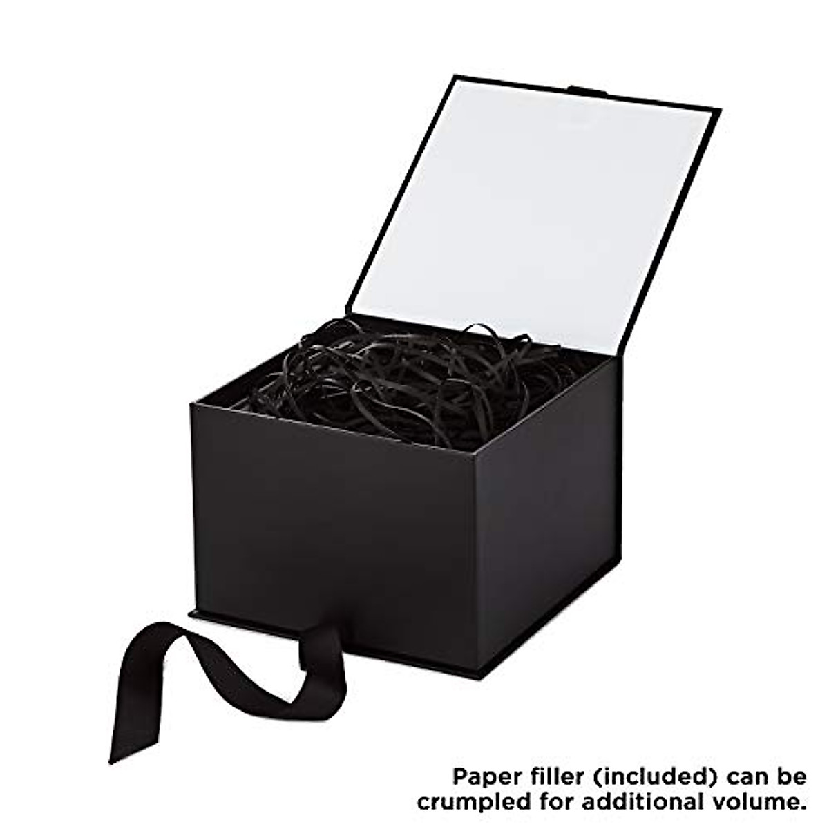 Hallmark 7" Large Black Gift Box with Lid and Shredded Paper Fill for Christmas, Hanukkah, Fathers Day, Graduations, Weddings, Birthdays, Grooms Gifts, Engagements, 1 Count (Pack of 1)