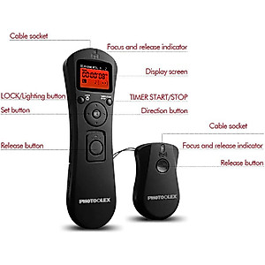 PHOTOOLEX Intervalometer Digital Camera Remote Shutter Release Controller LCD Timer Control 2.4G Wireless for Canon EOS Rebel T6 T7 80D 70D 60D 60Da 77D T7i T6i T6s SL2 SL1 T5 T3 T5i T4i T3i T2i