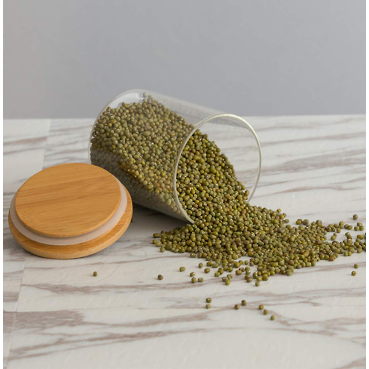 Lawei 4 Pack Glass Storage Jars with Sealed Bamboo Lids - 18.6 FL OZ Clear Glass Bulk Food Storage Canister for Serving Tea, Coffee, Spice, Candy, Cookie