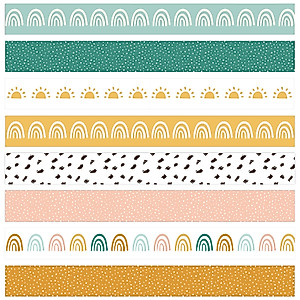 Whaline 82Ft Boho Bulletin Board Borders 8 Designs 72Pcs Rainbow Themed Decoration Colorful Trim Border Stickers for School Classroom Office Party Decoration