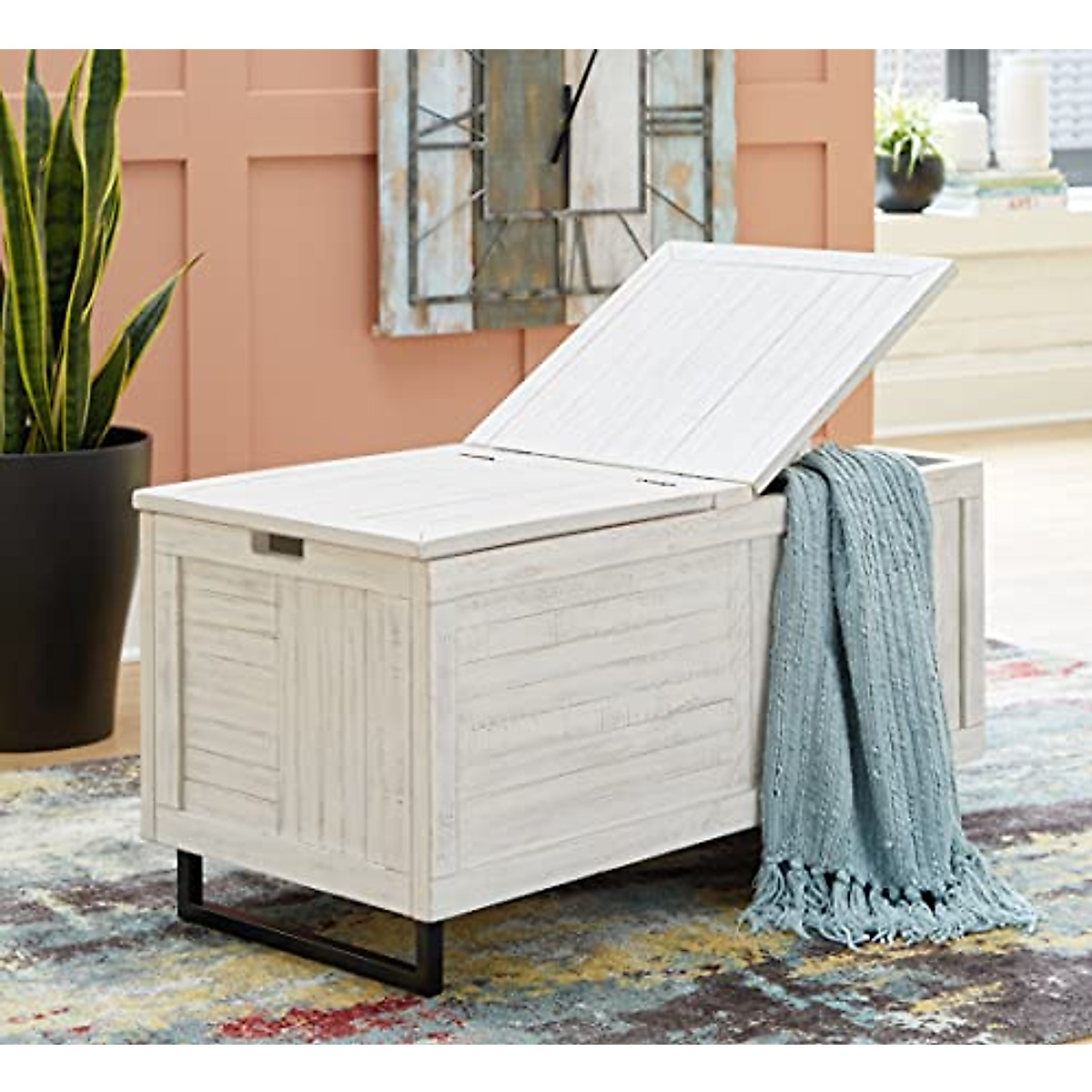 Signature Design by Ashley Coltport Storage Trunk or Coffee Table, Distressed White
