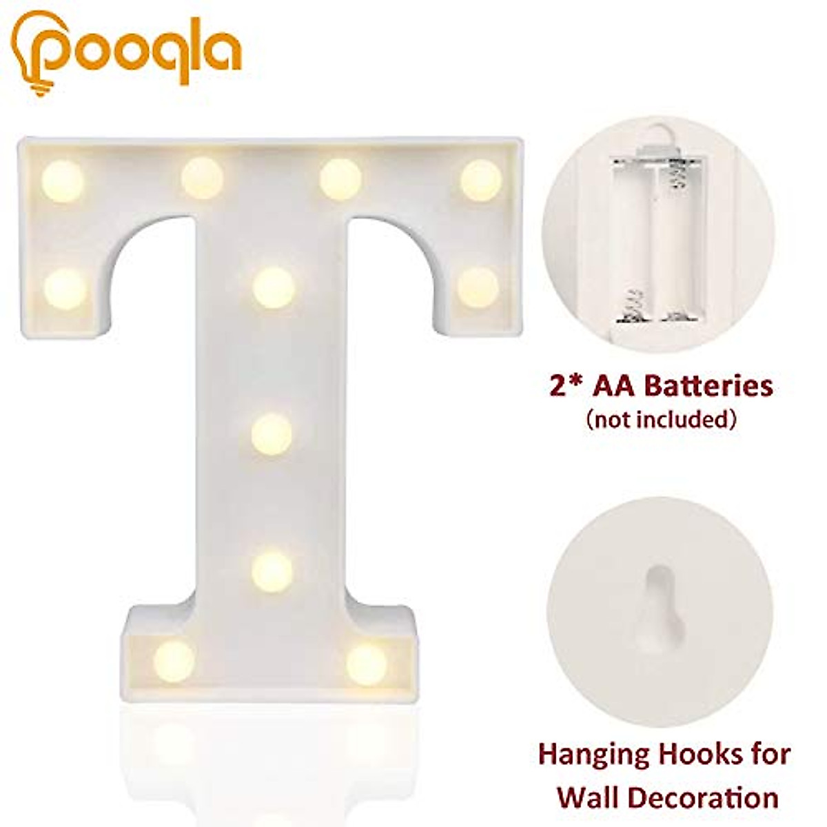 Pooqla LED Marquee Letter Lights Sign, Light Up Alphabet Letter for Home Party Wedding Decoration T