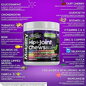 Hip and Joint Supplement Dogs with Glucosamine for Dogs + Chondroitin, Turmeric, Hyaluronic Acid, MSM, Salmon Oil, Collagen, Vitamin C, Omega 3 Senior Dog Supplements Beef Flavor by Clean Pets