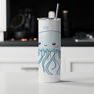 Tumbler with Lid and Straw Cute Blue Jellyfish thermos coffee travel mugcute cups 20 oz insulated tumbler for Daily Holiday Decor Gift coffee cup