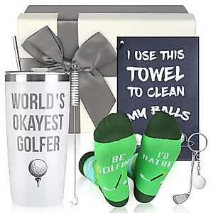 EOEFJW Golf Gifts For Men,Golf Accessories Gifts For Golfer Lovers,Funny Golf Towel for Him,20 OZ Golf Tumbler for Dad,Father,Boyfriend,Brother,Birthday Gifts for Men