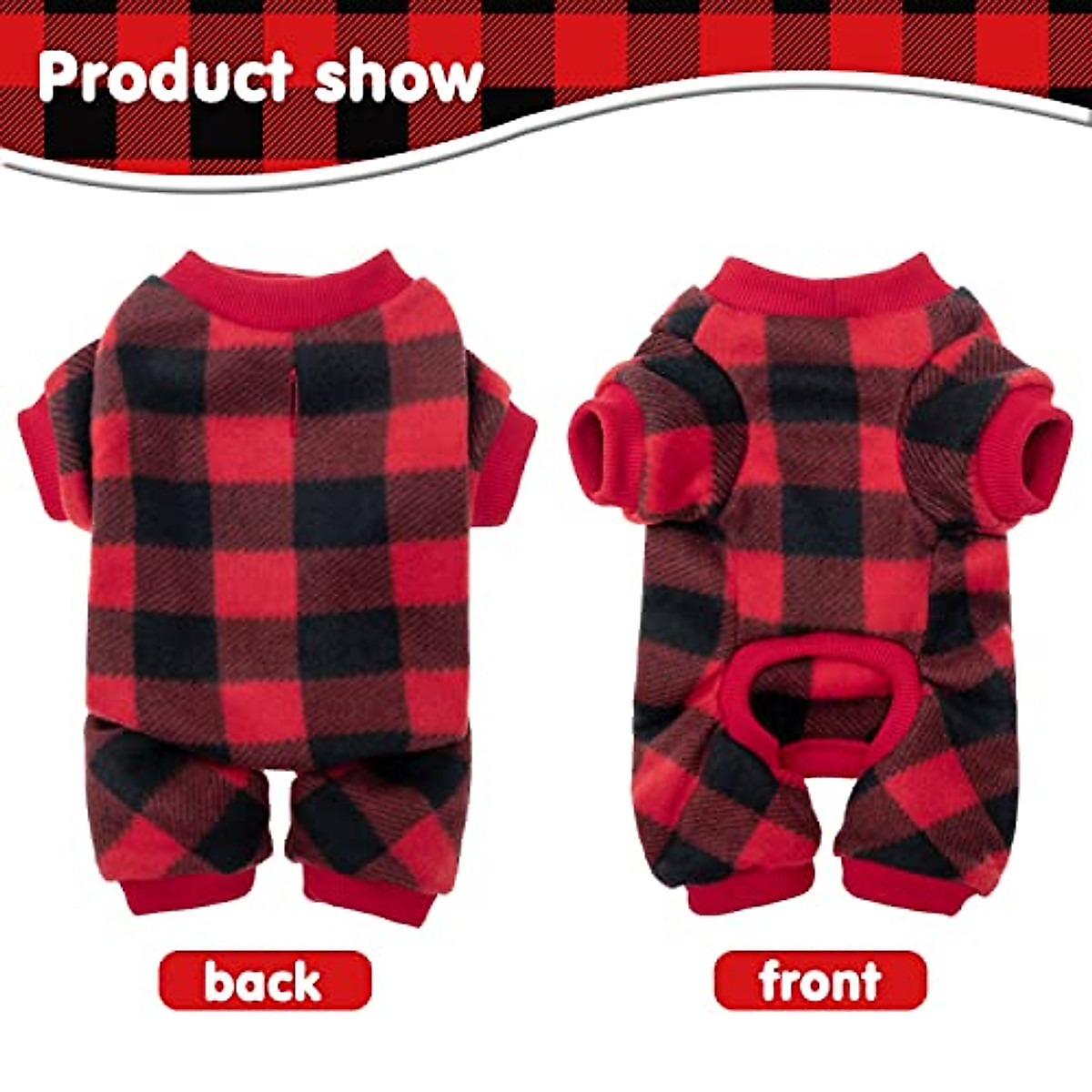 MUDAN Dog Sweaters Grid for Cold Weather Cat Apparel (RED, M)