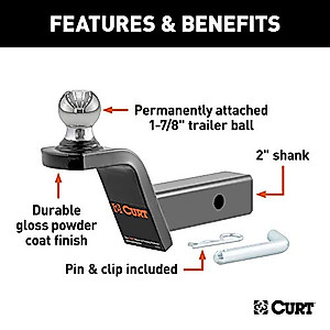 CURT 45152 Fusion Trailer Hitch Mount with 1-7/8-Inch Ball & Pin, Fits 2-Inch Receiver, 5,000 lbs, 2-In Rise