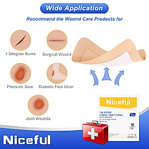 Niceful 5 Packs Silver Calcium Alginate Ropes0.8"x12“, 10 Packs Silicone Foam Dressing 5"x5", Highly Absorbent Wound Dressing Comfortable Wound Pads for Pressure Ulcer