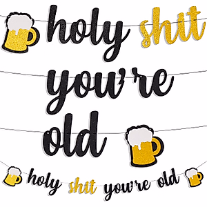 Birthday Decorations for Men, Holy You're Old Birthday Banner for Funny 40th 50th 60th 70th Birthday Party Decorations for Women