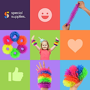 Special Supplies Squishy Fuzzy Band Bracelets for Kids, 6 Pack, Flexible and Stretchy Wearable Sensory Toys, Tactile Silicone Squiggly Touch, Bright and Colorful Wristbands