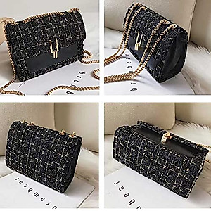 Qiayime Women Small Shoulder Bag Crossbody Bag Fashion Ladies Chain Quilted Tweed Purse Evening Bag Clutch Handbag (Black-1)