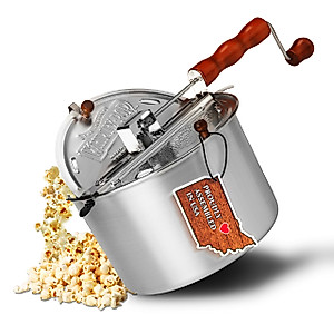 Original Whirley Pop Popcorn Maker - 6 Quart Stovetop Popcorn Popper With Four Popping Kits, Aluminum Popcorn Pot With Metal Gears, Wabash Valley Farms Stove Top Popcorn Maker, Popcorn Pan (Silver)
