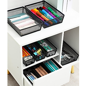 BYCY 4 Pack Silverware Drawer Organizer, Mesh Utensil Organizer for Kitchen Storage, Black Steel Metal Mesh Tray for Flatware Fork Spoon Knife (9 x 6 x 2 Inch)