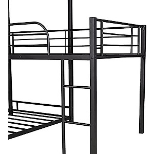 STP-Y Metal Bunk Bed with Desk, Twin Over Twin Over Full Bunk Beds, L-Shaped Metal Triple Twin Over Full Bunk Bed Teens Adult, Black with Desk (Color : Black)