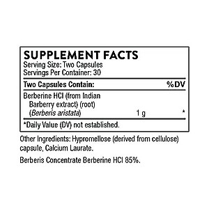Thorne Berberine 1000 mg per Serving - Botanical Supplement - Support Heart Health, Immune System, Healthy GI, Cholesterol - Gluten-Free, Dairy-Free - 60 Capsules - 30 Servings
