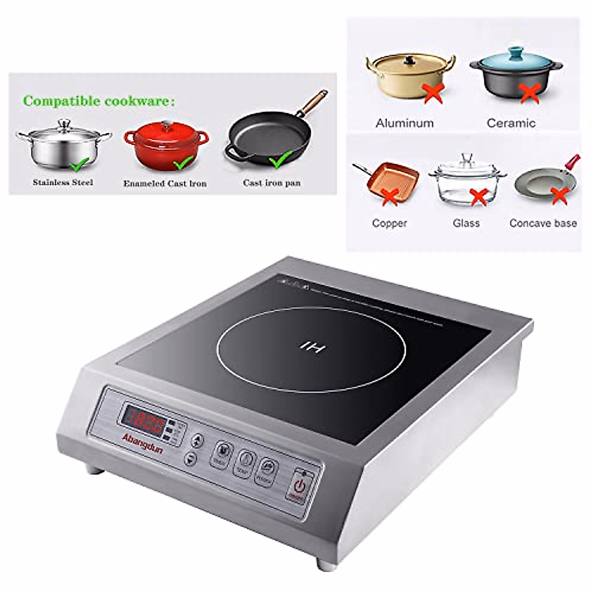 1800W/120V Commercial Range Countertop Burners Commercial Induction Cooktop Hot Plate Portable Electric Stove for Cooking Abangdun