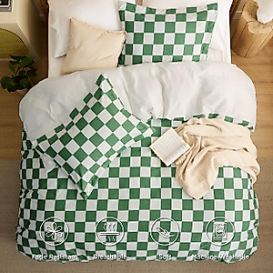 Bedsure Checkered Duvet Cover Twin Size - Shale Green Plaid Duvet Cover Set for Kids with Zipper Closure, Green Bedding Set, 2 Pieces, 1 Kids' Duvet Cover 68"x90" and 1 Pillow Sham 20"x26"
