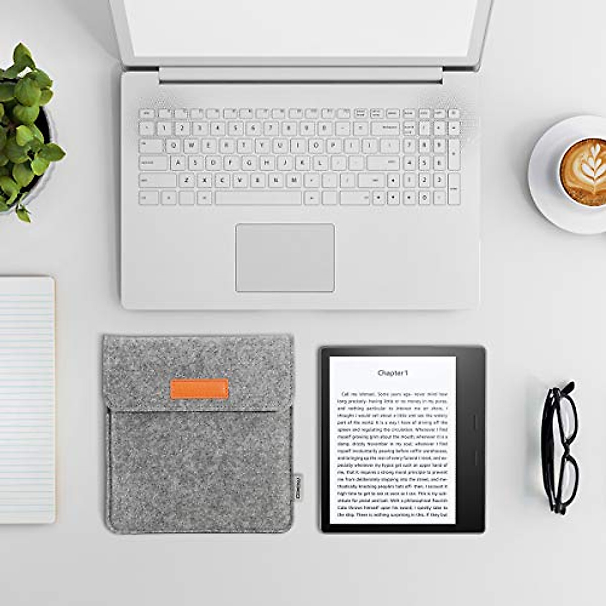 MoKo Sleeve Compatible with Kindle Oasis 2019/2017, Protective Felt Accessories Cover Case Pouch Bag with Dual Pockets Fits 7 Inch Kindle Oasis E-Reader, Light Gray