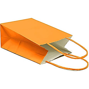 Dsquare 12ct Food Safe Premium Paper & Ink Color Kraft Bag with Handle 8.5 x 5.25 in - Party Favor Gift Bags with Handle, Color Goody Bag, Paper DIY Bag, Environmentally Safe (Small, Orange)