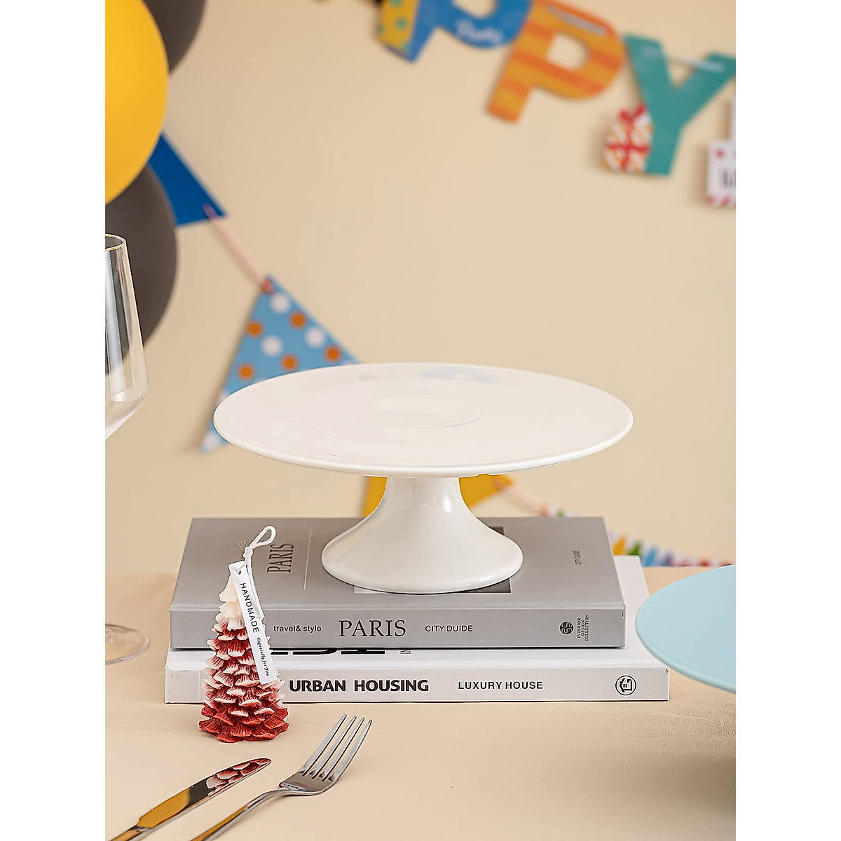 Kanwone 10-Inch Porcelain Cake Stand, Cake Plate, Dessert Stand, Cake Stand for Party, Home Decorating Stand, White