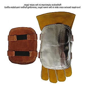 Asixxsix Welding Hand Pad, HighTemperature Resistant Hand Heat Shield Cowhide Leather Aluminized Back Hand Shield for Welder Furnace Industrial Boiler Cutting Welding Metal Smelting