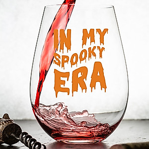 In My Spooky Era Wine Glass | Halloween Party Gifts for Women - Stemless Wine Drinking Glasses for Spooky Birthday Party Decorations and Celebrations - Embrace Your Halloween Spirit (Orange)