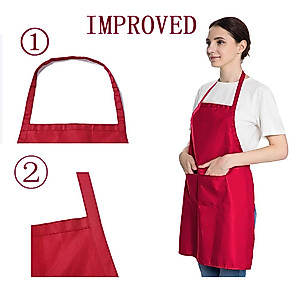 LOYHUANG Total 6PCS Red Aprons Bulk for Women Unisex Plain Colour Bib Aprons with 2 Front Pockets Washable Apron for Painting Cooking Baking Kitchen Restaurant Crafting