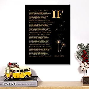 Inspirational Gold Foil Canvas Wall Art Positive IF Poem Quotes Print Framed Canvas Painting Artwork Home Decor Gifts 12x15 Inch