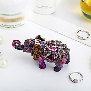 YU FENG Elephant Animal Jewelry Box Hinged Collectible Elephant Figurine Decor Trinket Box (Purple)