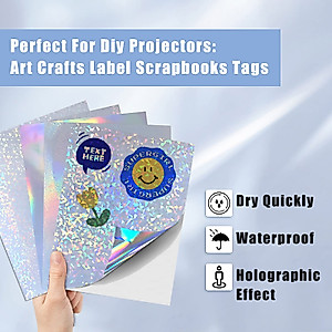 Uinkit 60 Pack Printable Holographic Sticker Paper for Inkjet and laser printer 8.5x11 inches Printable Waterproof Vinyl Sticker,Dries Quickly (60Pack, Variety Pack-5 color)