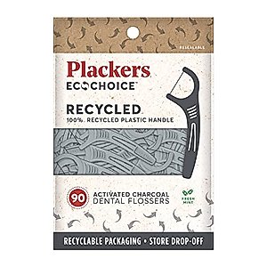 Plackers Ecochoice Activated Charcoal Recycled Dental Flossers, 90 Count (Pack of 1)