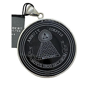 Charles Albert Jewelry .950 Fine Sterling Silver Onyx Medallion Pendant Great Seal of the United States Unfinished Pyramid, and the Eye of Providence